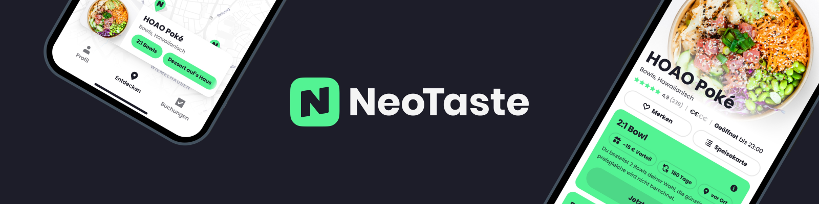 2 Gerichte zum Preis von einem, kostenloser Nachtisch, 10 Euro Rabatt ...